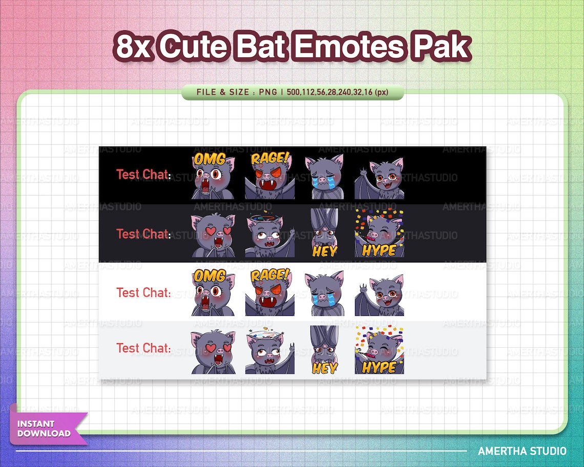 8x Cute Bat Twitch Emotes Twitch Emote Astronaut Streamer Emote Discord ...