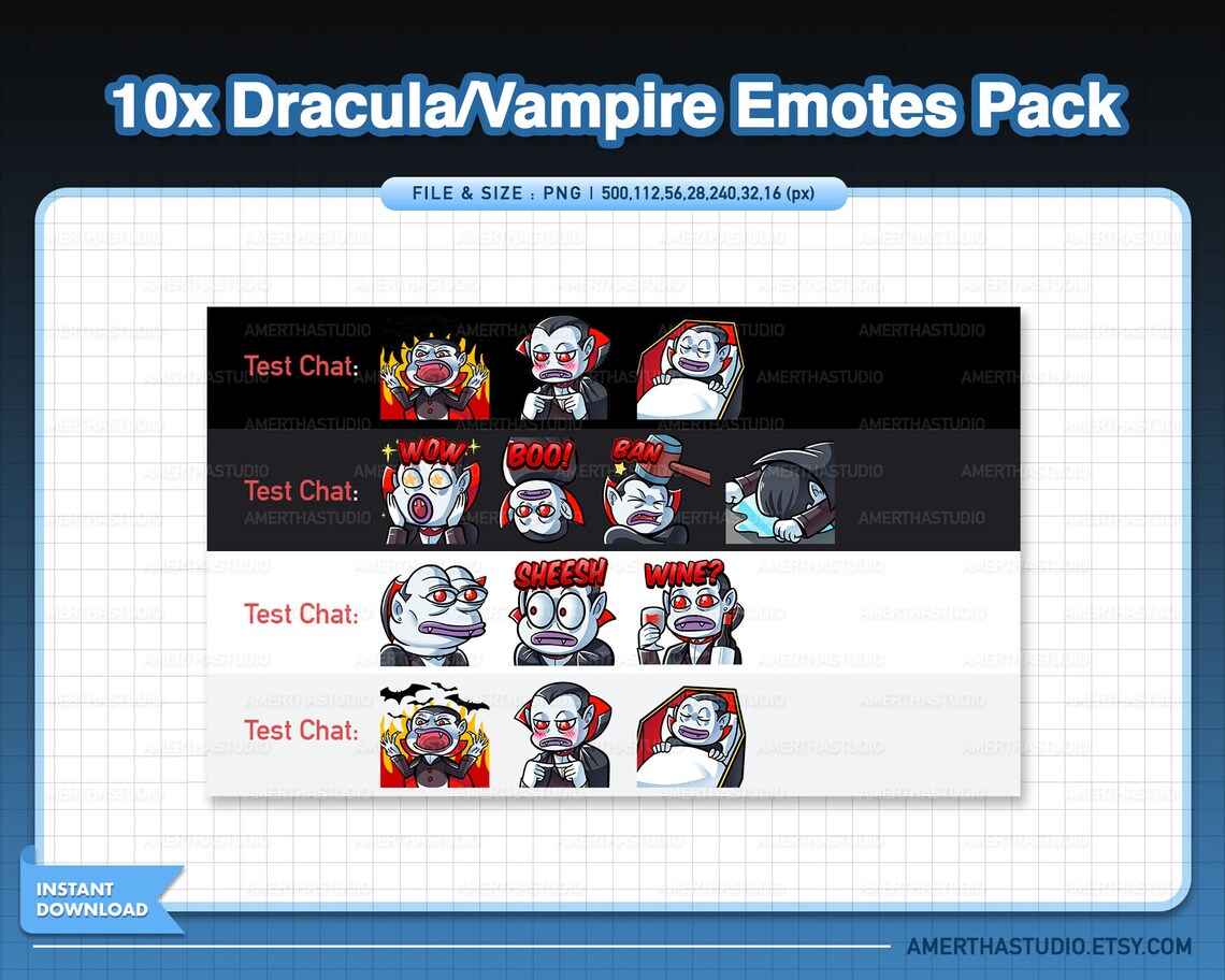 10x Dracula Vampire Streamer Emotes Pack Kawaii Emotes Cute Emotes ...