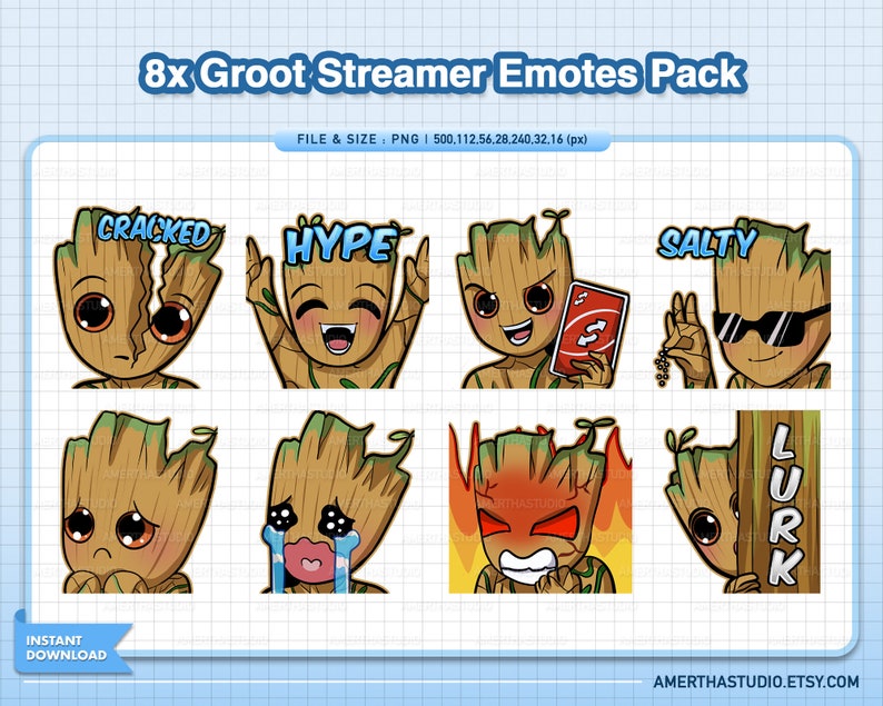 8x GROOT Guardian of Galaxy Twitch Streamer Emotes | Youtube Emotes ...