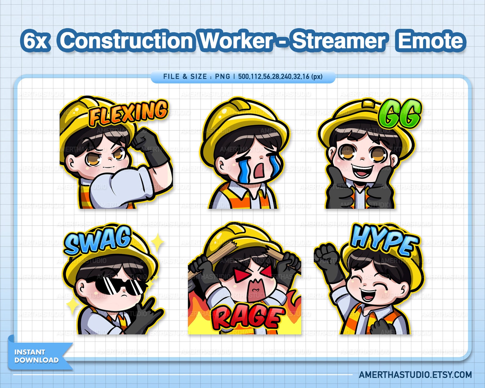 6x Construction Worker Twitch Emotes | Streamer Emote | Discord Emotes ...