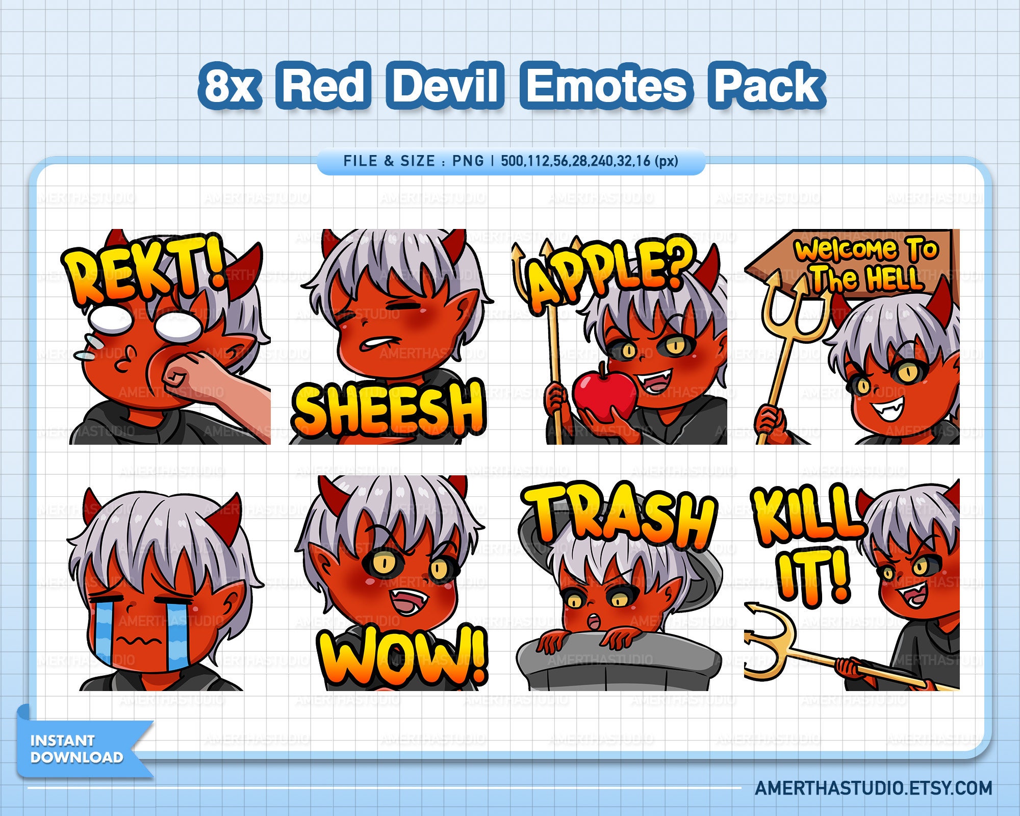 8x Red Devil Streamer Emotes Pack Kawaii Emotes Facebook Emotes Twitch ...