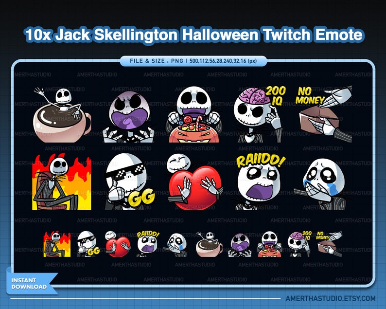 10x Jack Skellington Halloween Streamer Emotes Pack | Kawaii Emotes ...