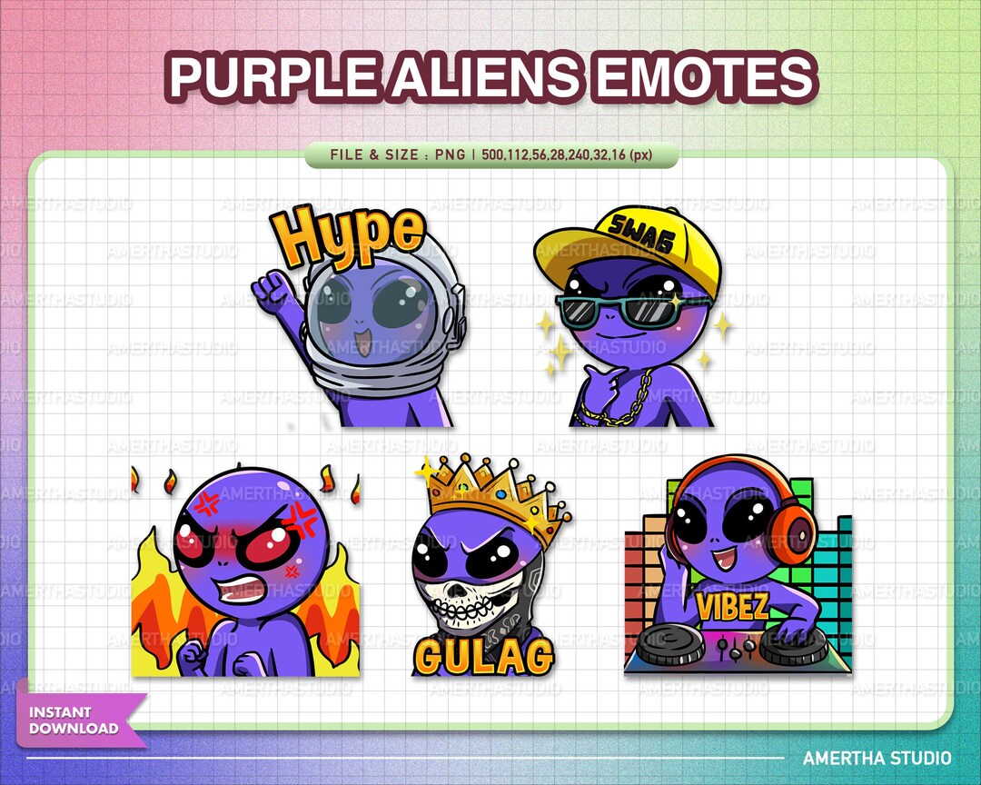 5x Purple Aliens Twitch Emotes | Twitch Emote | Astronaut | Streamer ...