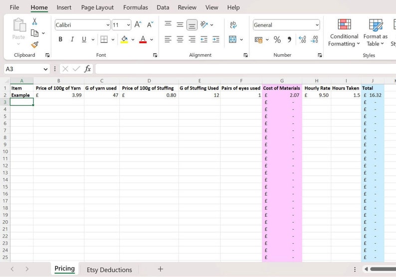 Crochet Pricing Spreadsheet - Etsy