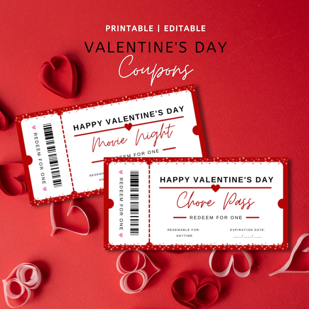 Valentine's Day Coupon Book PRINTABLE, INSTANT DOWNLOAD, Editable ...