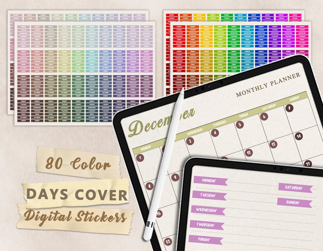 Days of the Week Digital Stickers,day Cover Stickers, Planner Stickers ...