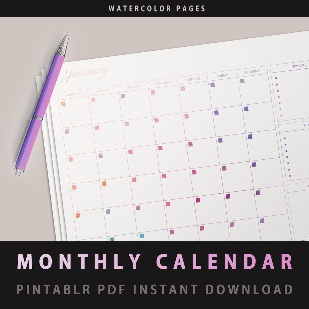 Printable MONTHLY CALENDAR A3, Digital Monthly, Daily Planner, Monthly ...