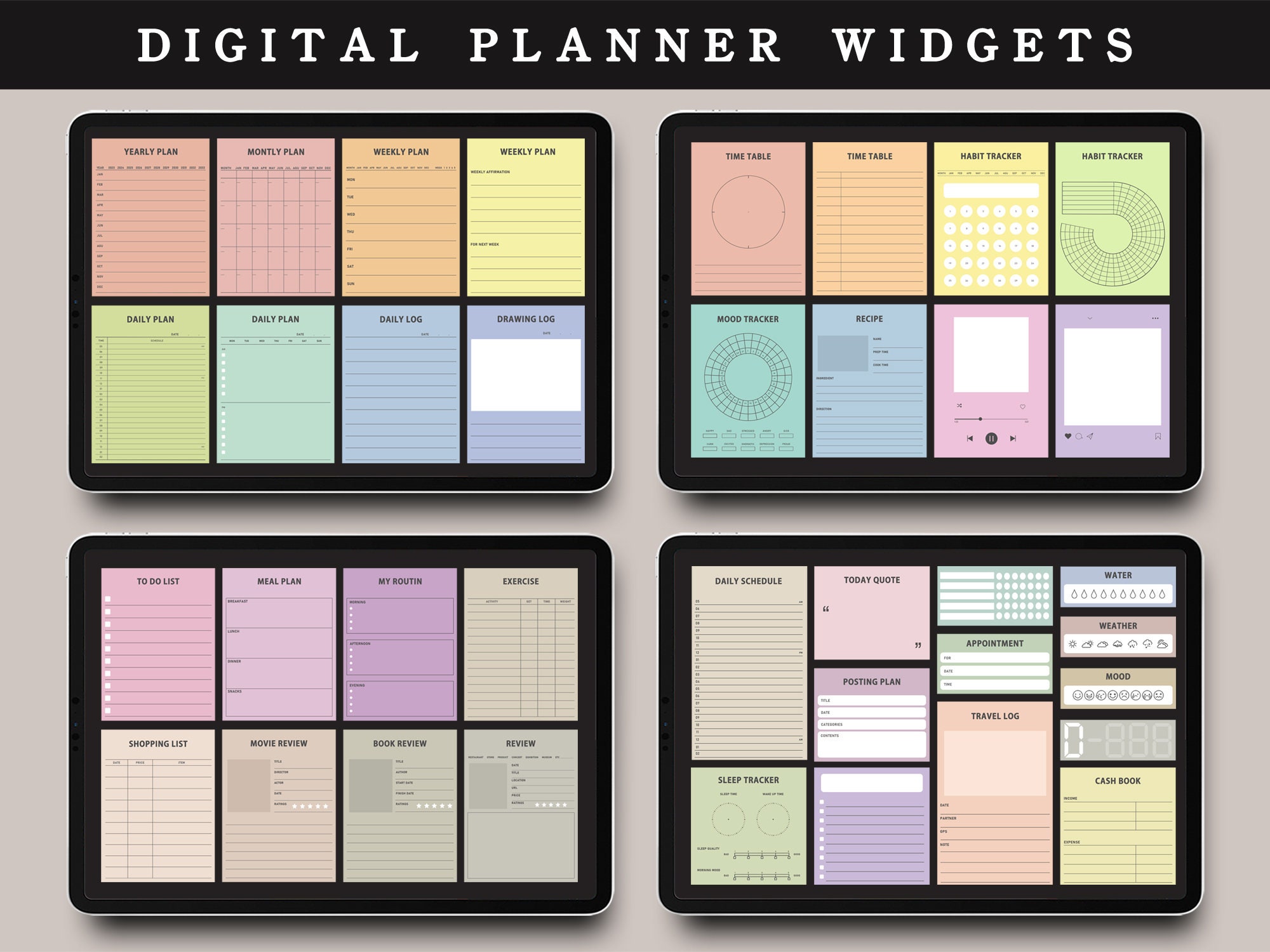 PLANNER WIDGETS Stickers, Daily Widget Stickers, Basic Theme Stickers ...