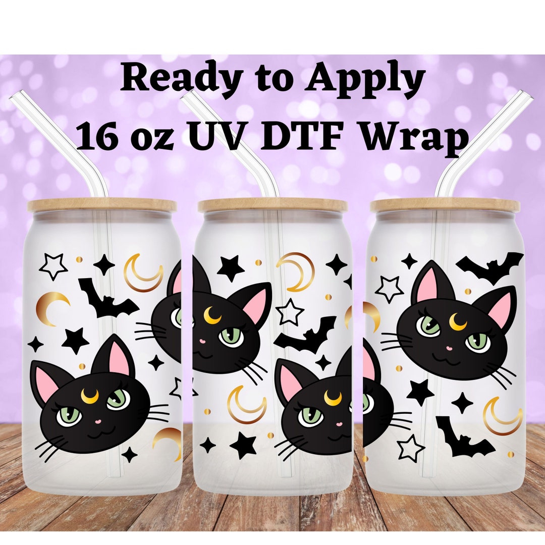 Black Cat Glass Wrap 16oz. Glass Can Wrap UVDTF Wrap Ready to Apply ...