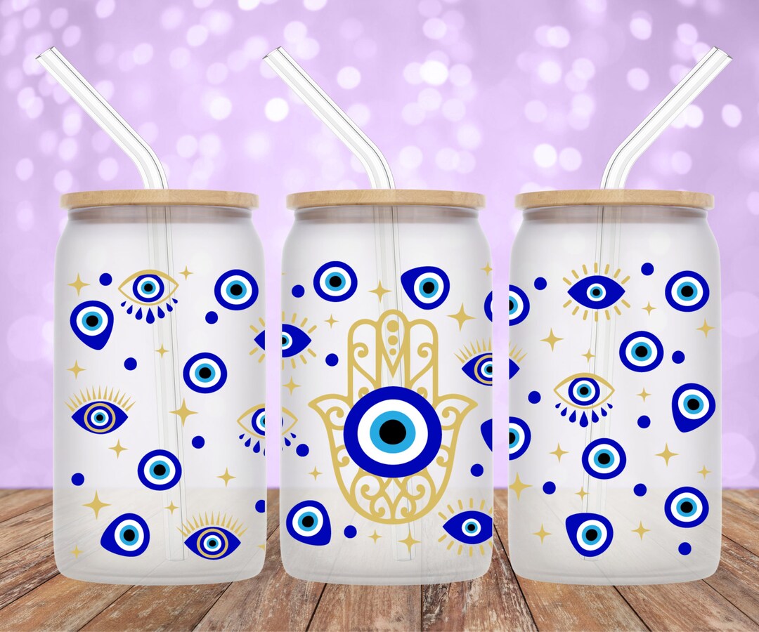 UV DTF Evil Eye Cup Wrap Cup Wrap for 16oz. Glass Can UVDTF Wrap Ready ...