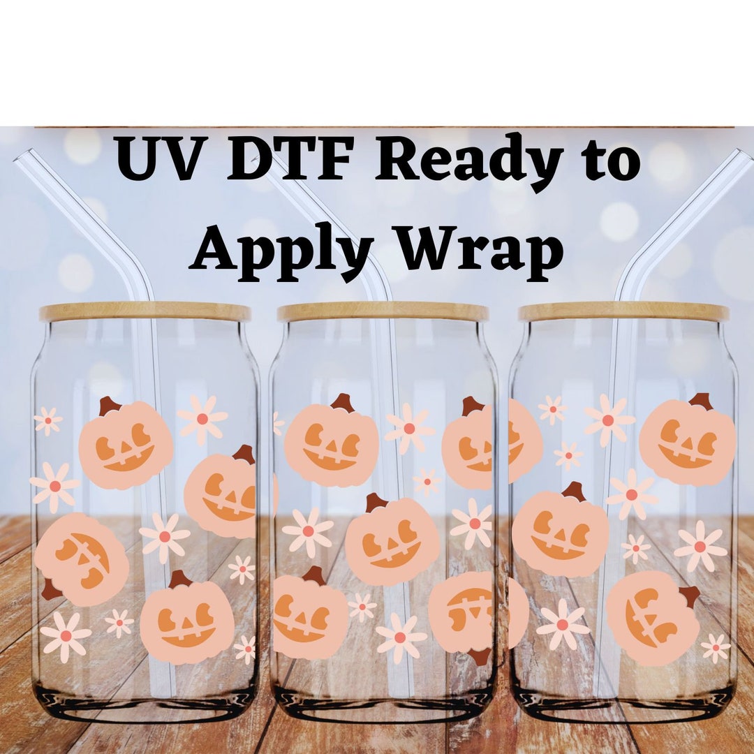 UV DTF BOHO Daisy Pumpkins Glass Wrap Cup Wrap for 16oz. Glass Can ...