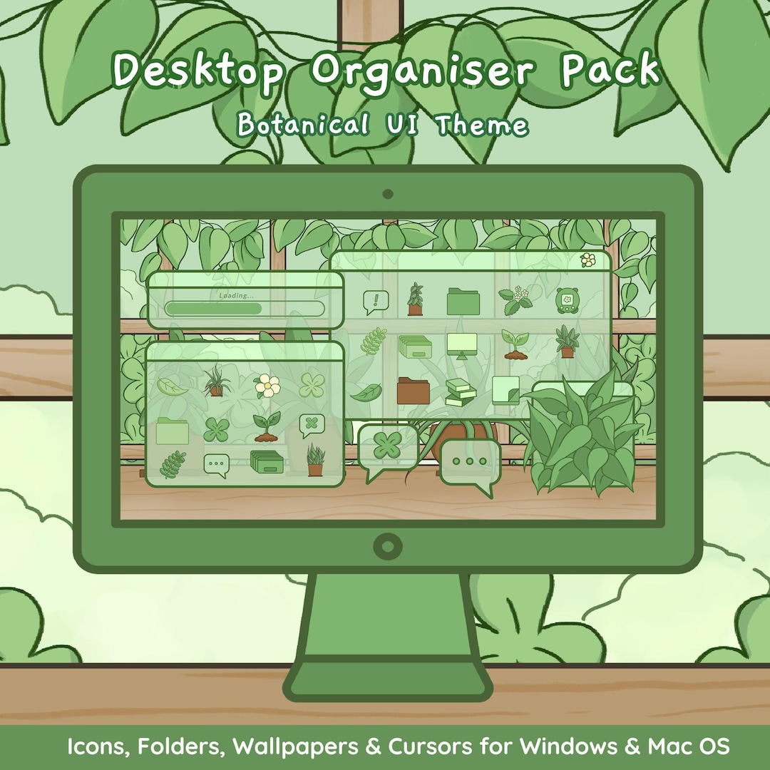 Botanical Desktop Organizer Theme: UI Icons, Wallpaper (digital ...