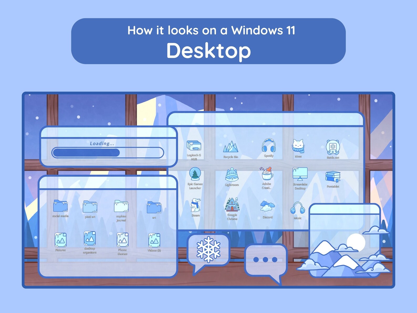 Winter Snow Desktop Organizer Theme: Icons, Wallpaper, Cursors (digital ...