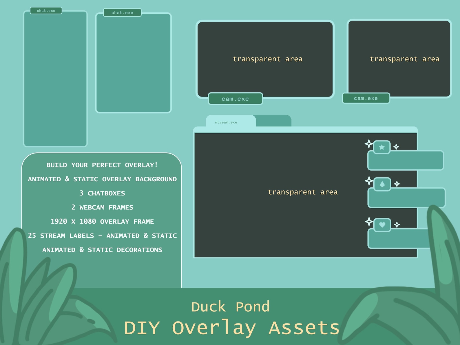 Duck Pond Animated Twitch Stream Pack: Kawaii Vtuber Overlays (digital ...