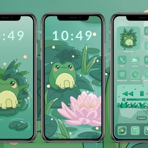 Cute Anime Frog Pond Phone Theme & Wallpaper | Green Aesthetic Ios App ...
