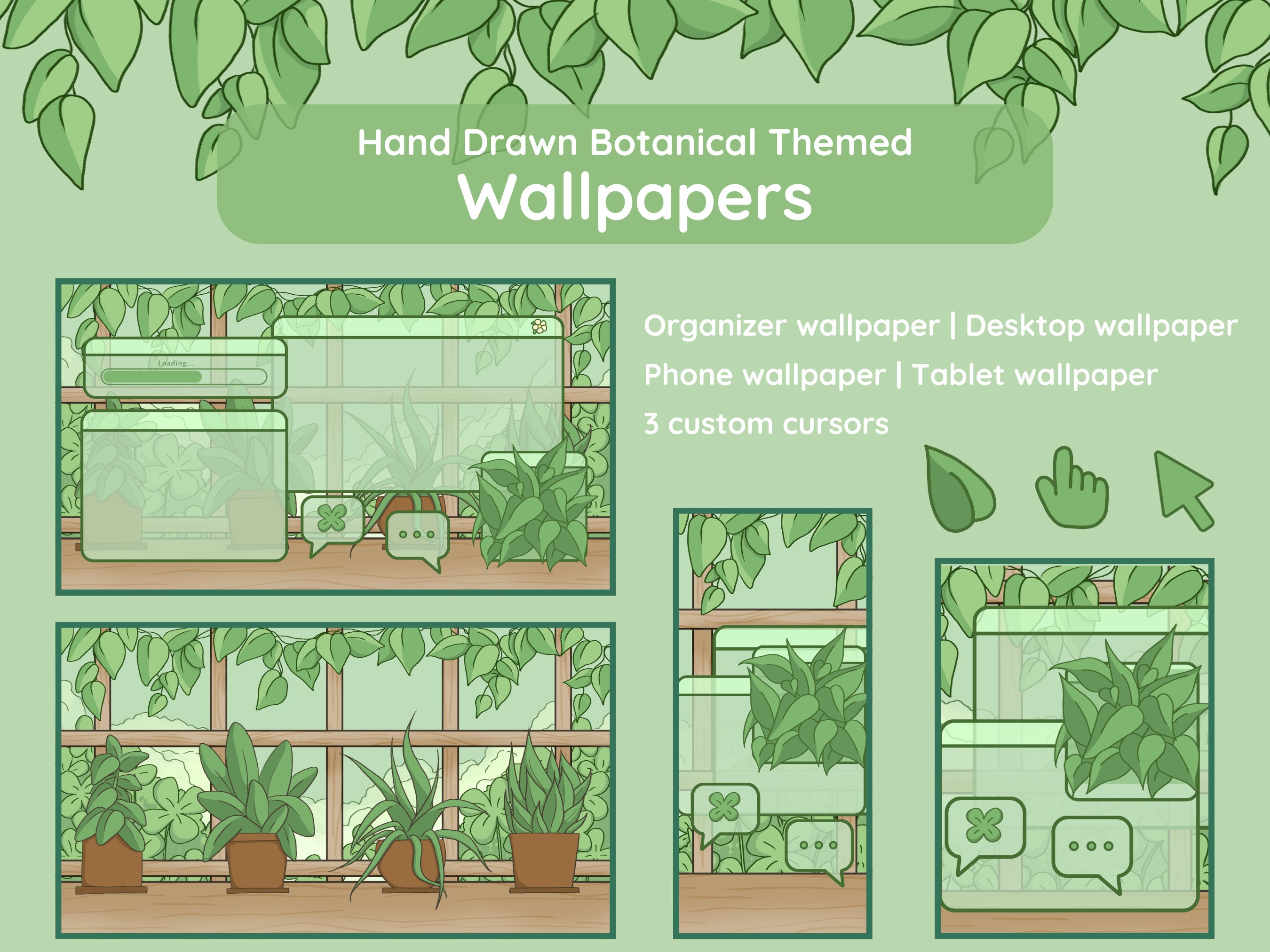 Botanical Desktop Organizer Theme: UI Icons, Wallpaper (digital ...