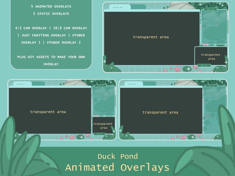 Duck Pond Animated Twitch Stream Pack: Kawaii Vtuber Overlays (digital ...