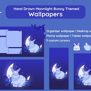 Moonlight Bunny Desktop Theme: Wallpaper, Icons, Cursors (digital ...