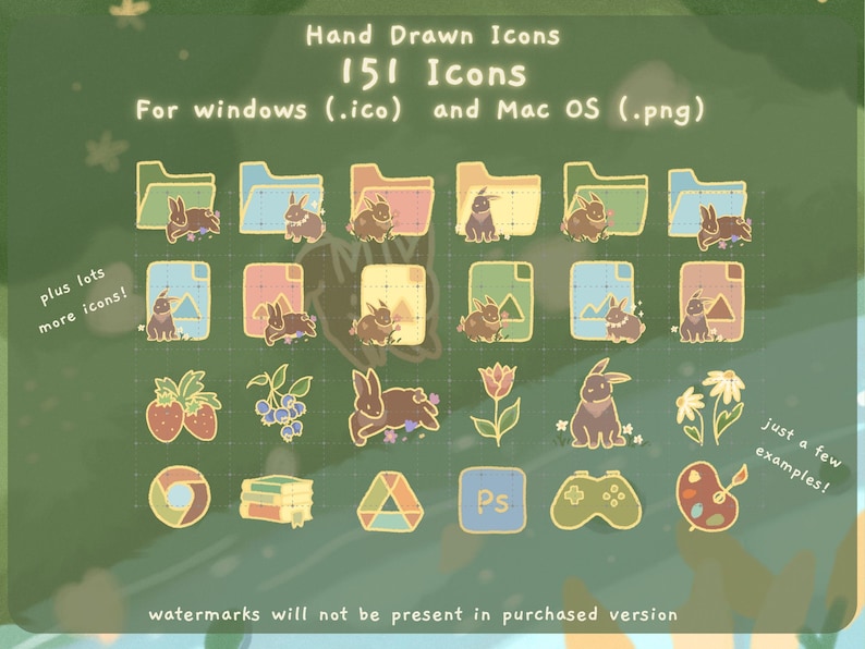 Cottagecore Bunny Desktop Organizer: Wallpaper, Icons, Cursors (digital ...