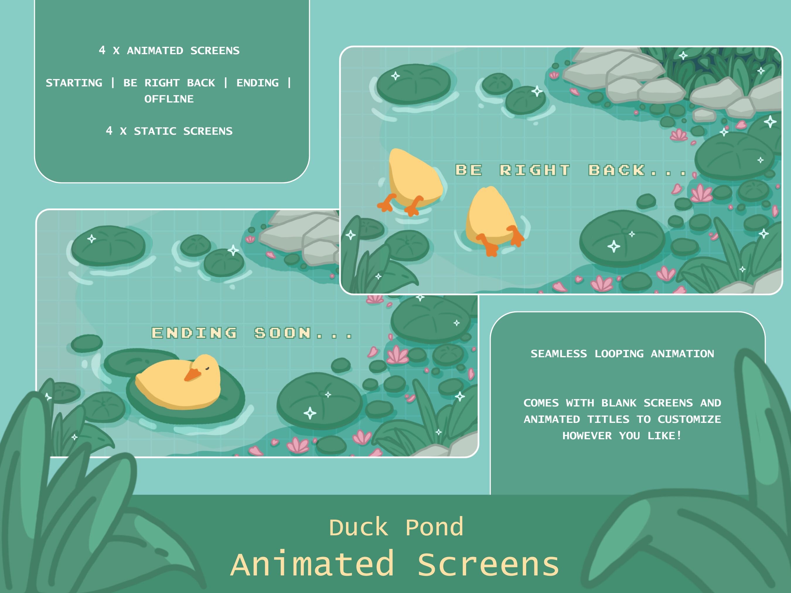 Duck Pond Animated Twitch Stream Pack: Kawaii Vtuber Overlays (digital ...