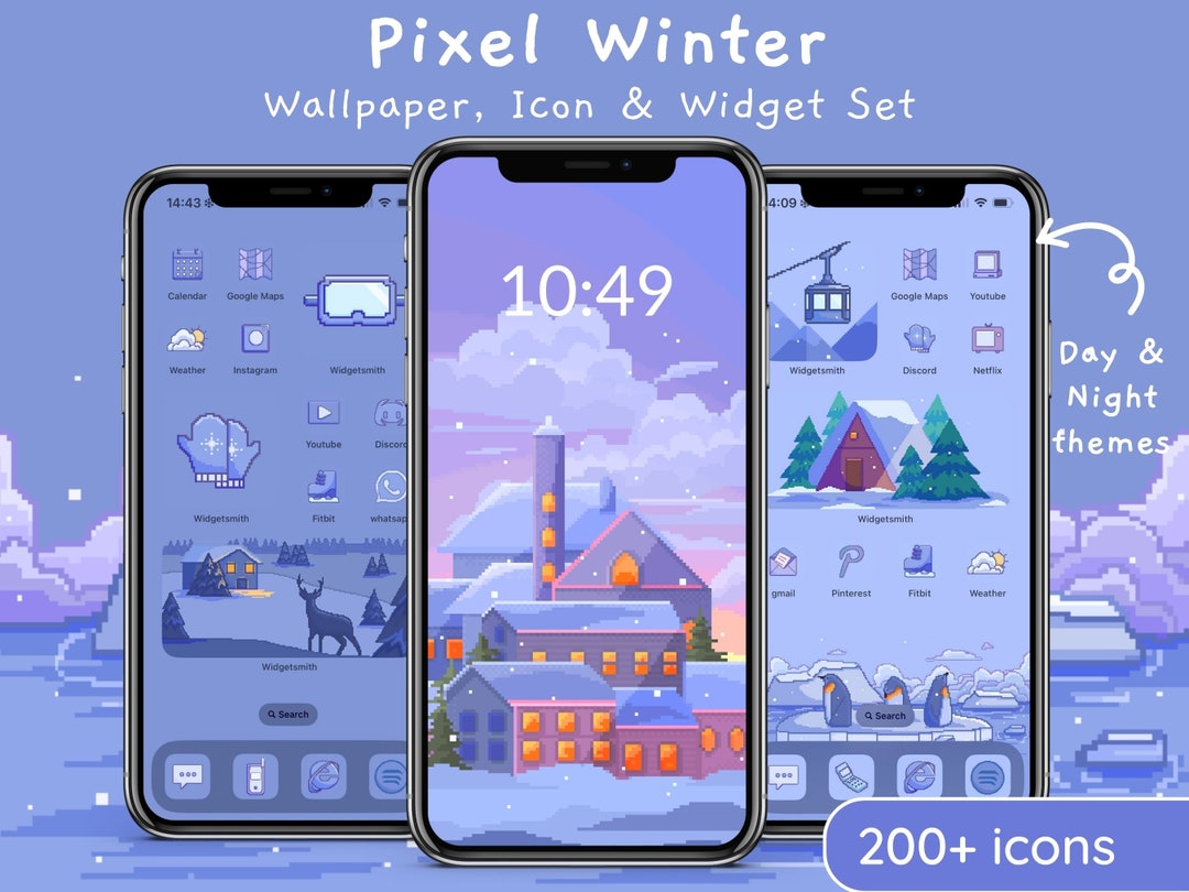 Winter Pixel Icon Set | Aesthetic Ios App Icons, Cute Blue Wallpapers ...