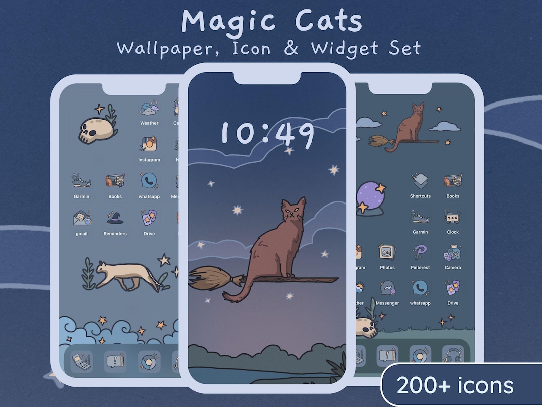 Magic Cats Phone Theme: Kawaii App Icons, Wallpapers & Widgets (digital ...