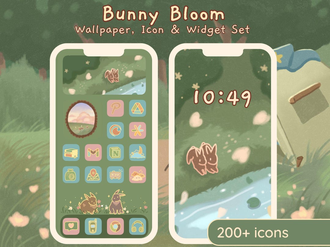 Bunny Bloom App Icons: Cottagecore Phone Theme With Widgets (digital ...