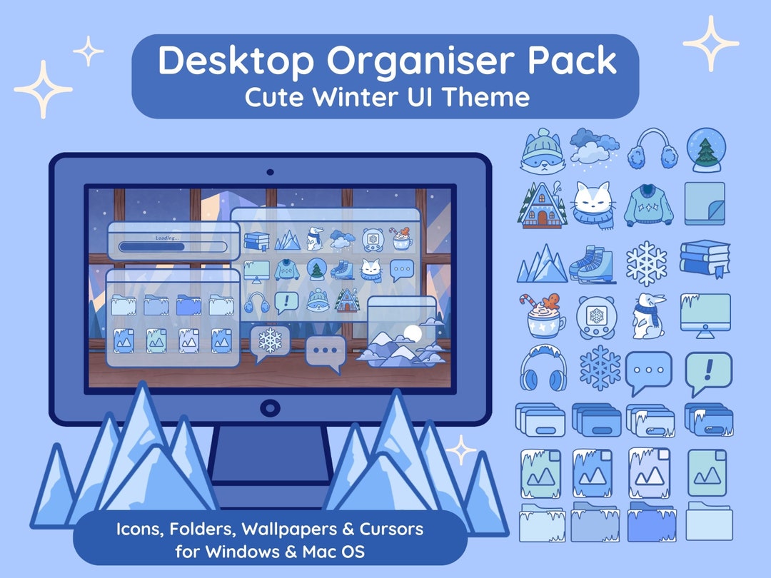 Winter Snow Cute Desktop Organizer Theme Wallpaper Background Custom ...