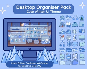 Winter Penguins Computer Desktop Organizer Set Cute Aesthetic Wallpaper ...