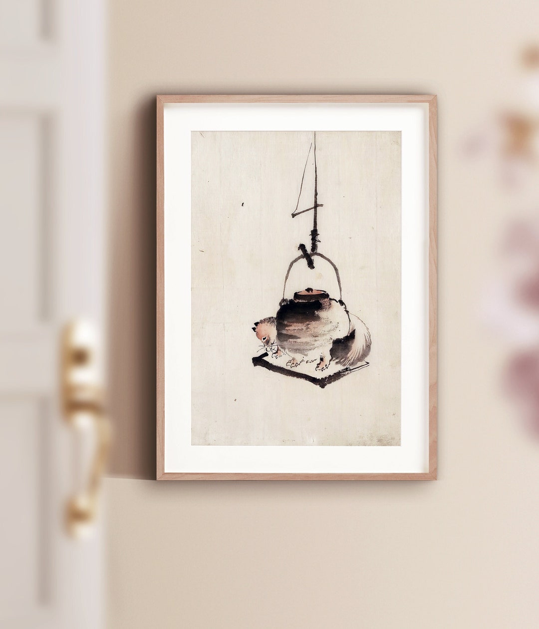 Katsushika Hokusai Tanuki Little Cat Around a Pot Japanischer Druck ...