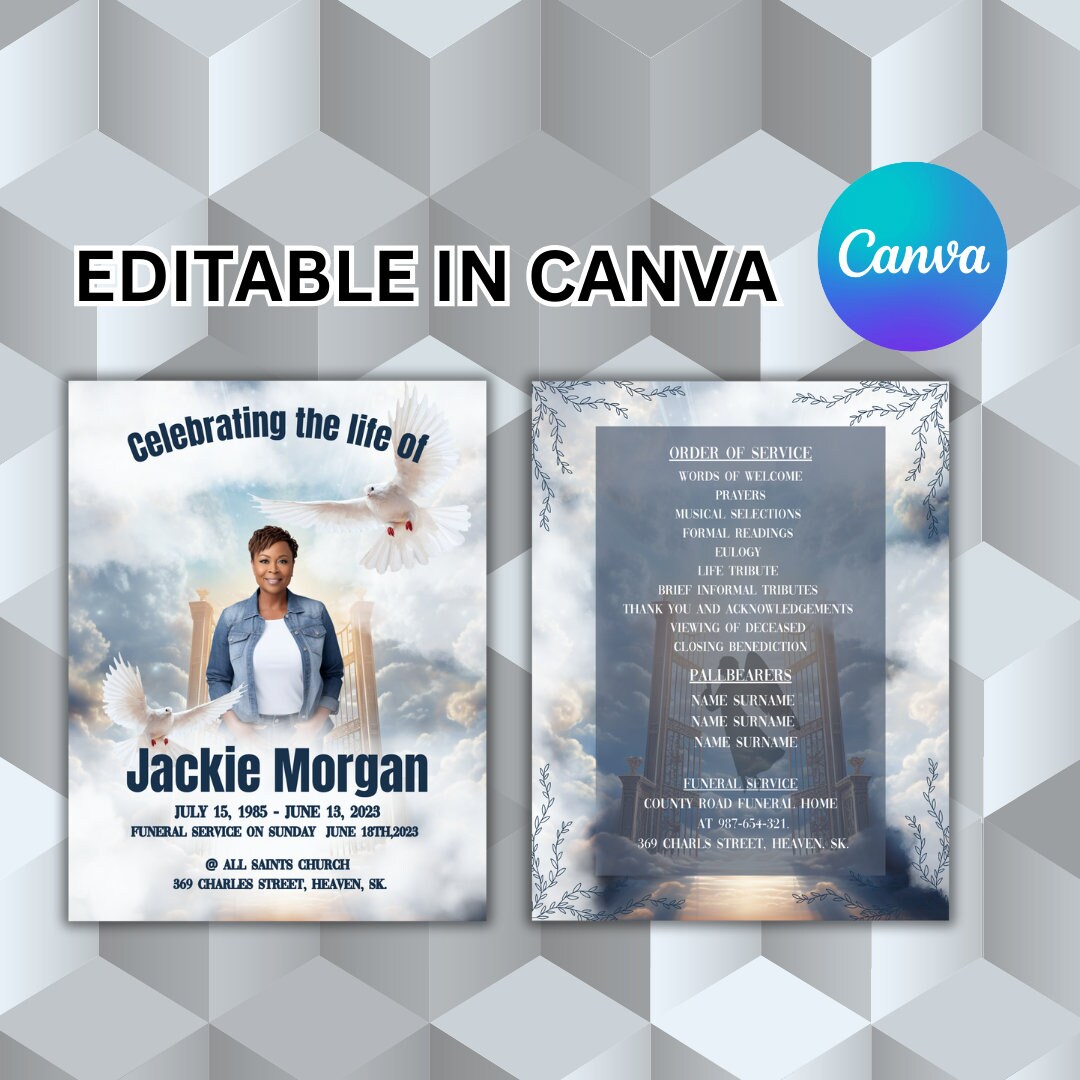 Memorial Service Template | Flyer Template - Etsy