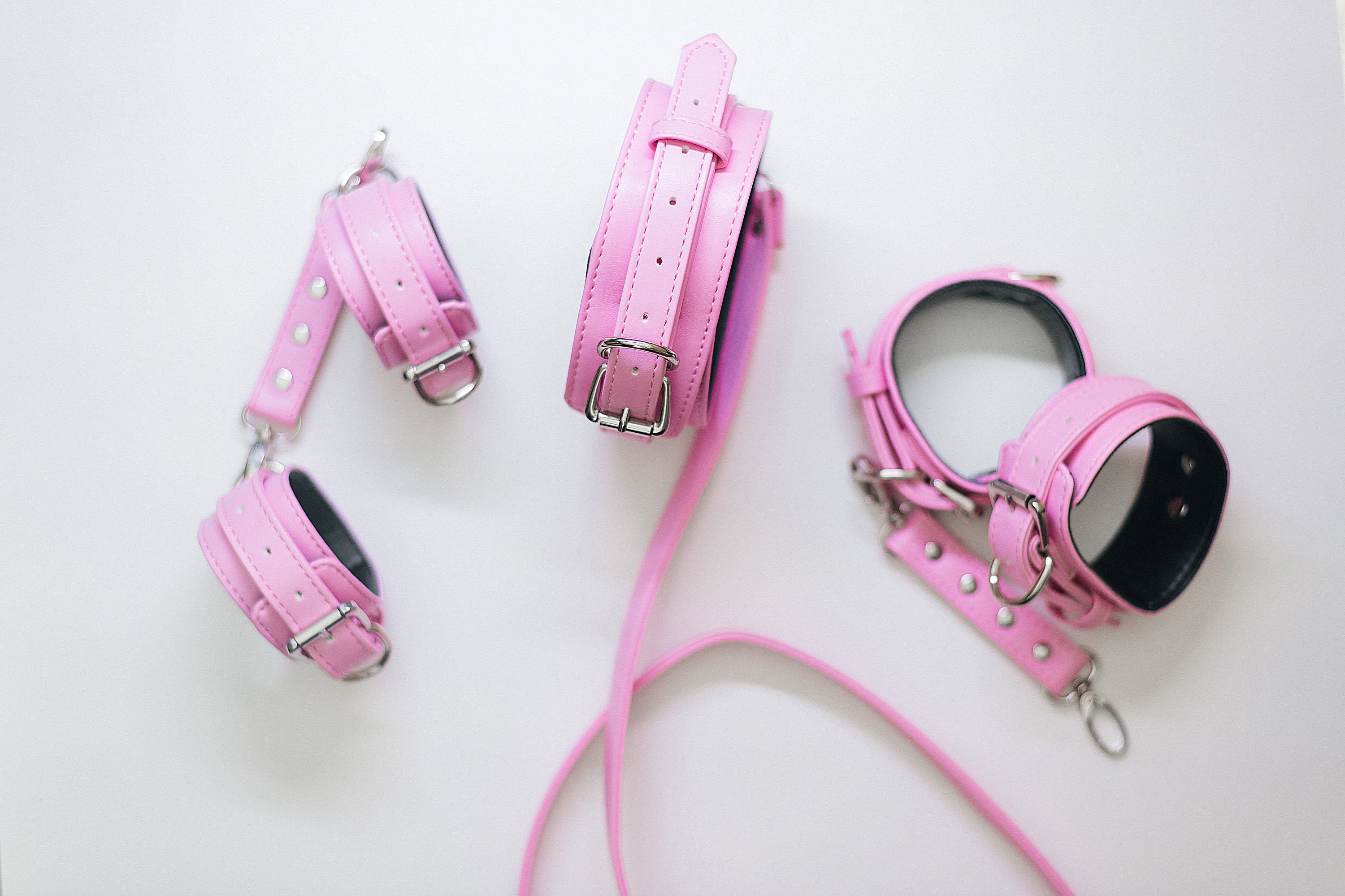 Premium Pink Gear Set, Leather BDSM Gear Set, Handcuffs, Ankle Cuffs ...