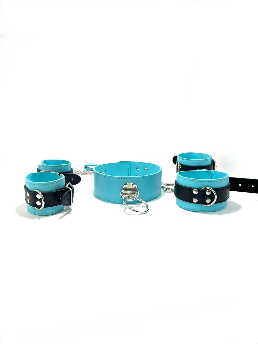 Cyan Gear Set, Leather BDSM Gear Set, Handcuffs, Ankle Cuffs, Collar ...