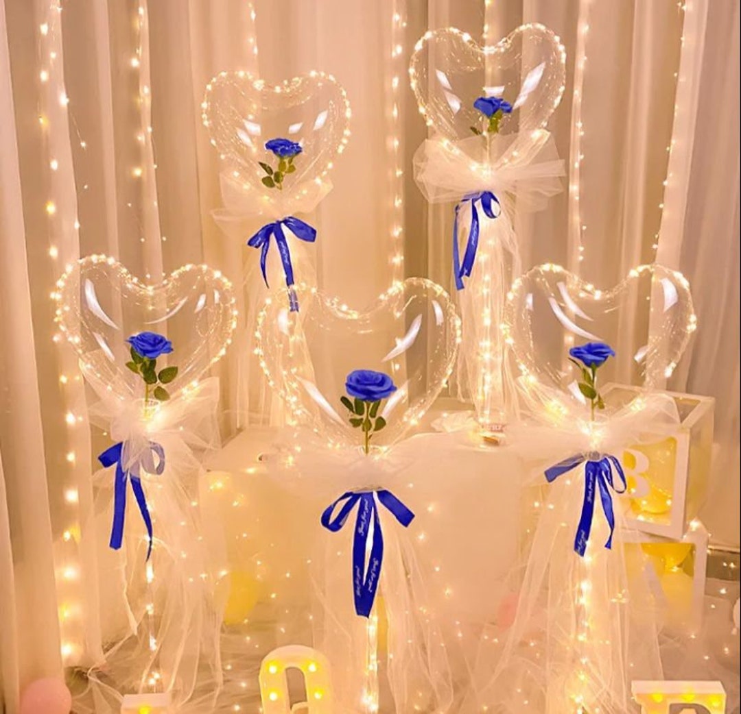Valentine's Day Gift LED Transparent Heart Bobo Balloon With Flower ...
