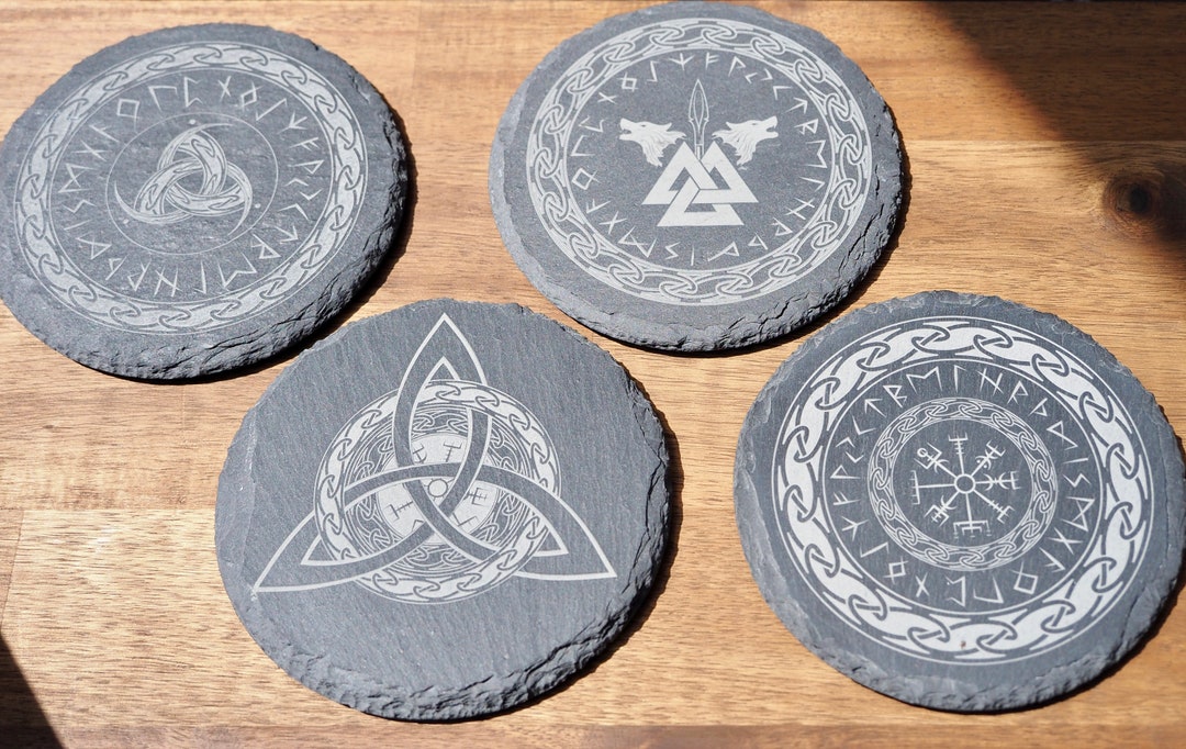 Engraved Viking Coasters With Symbols Made of Slate, Rustic - Classy ...
