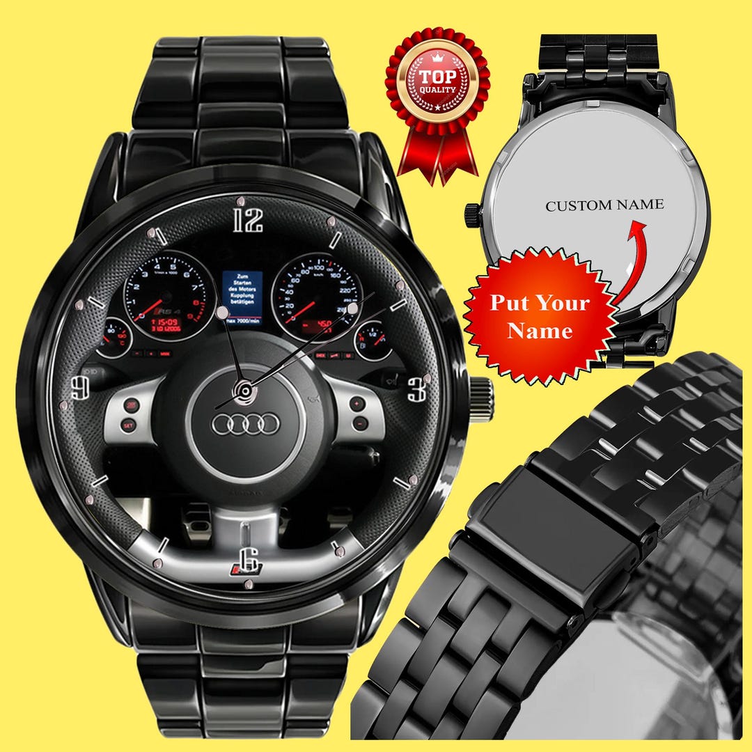 Audi RS4 Cabrio Steering Wheel Sport Metal Wrist Watches Gift Free Box ...