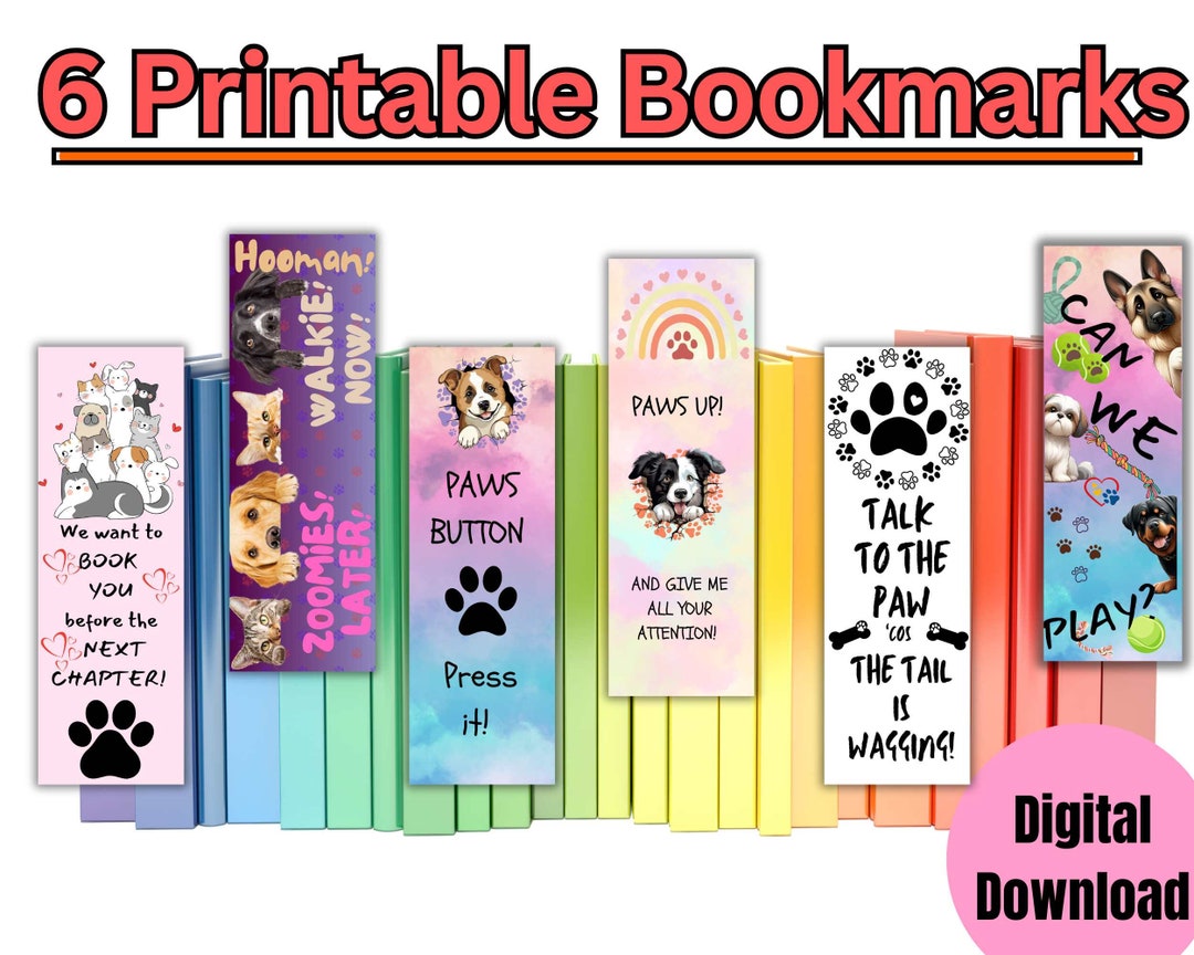 Cute Dog Themed Printable Bookmarks for Book Lovers, Paws Button ...