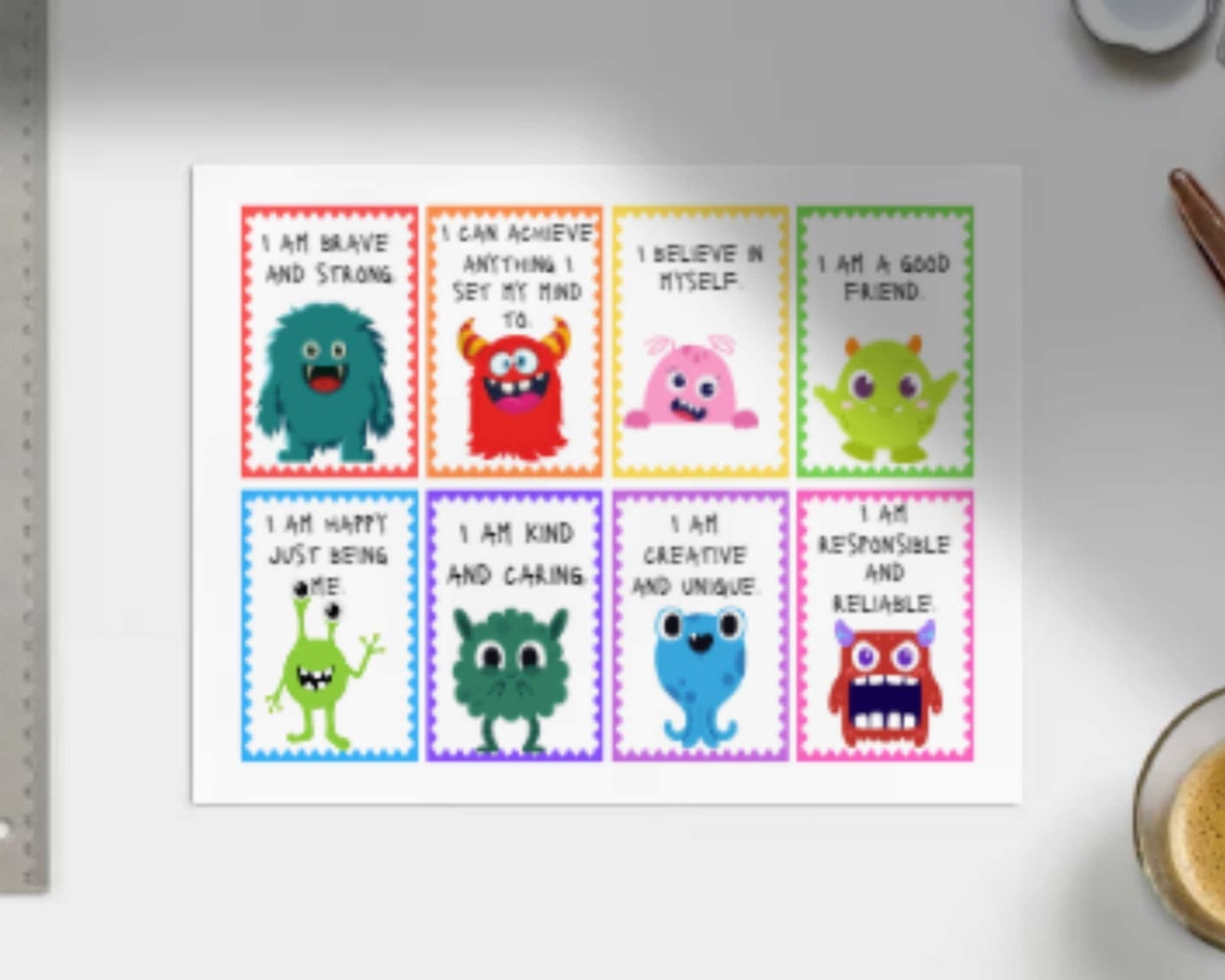 Positive Monster Affirmation Cards for Kids | Cute Monster Quotes ...