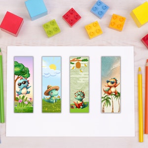Cute Dinosaur Reading Bookmarks for Kids - Set of 7 Printable Digital ...