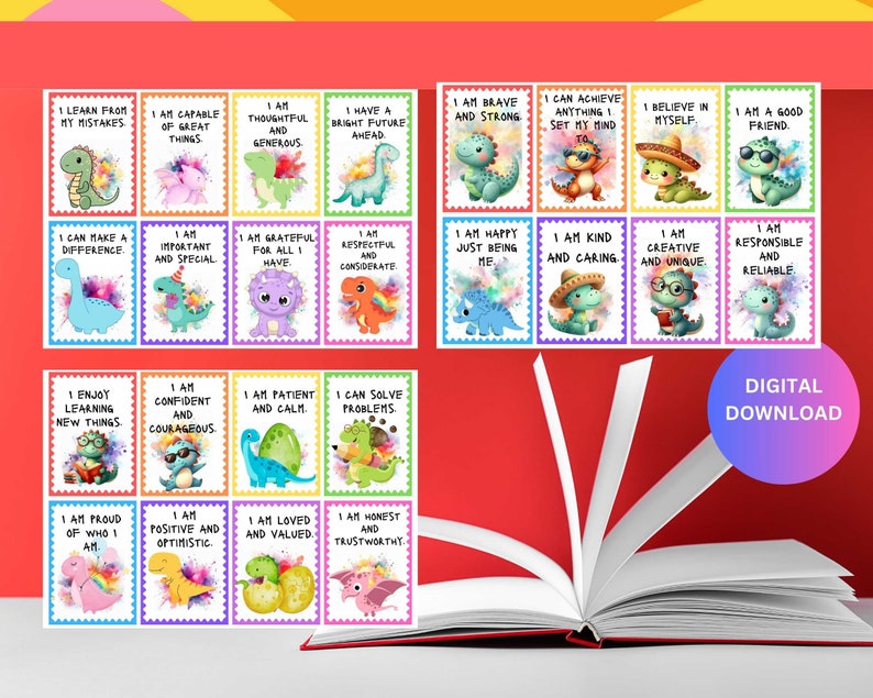 Positive Dino Affirmation Cards for Kids | Cute Dinosaur Quotes ...