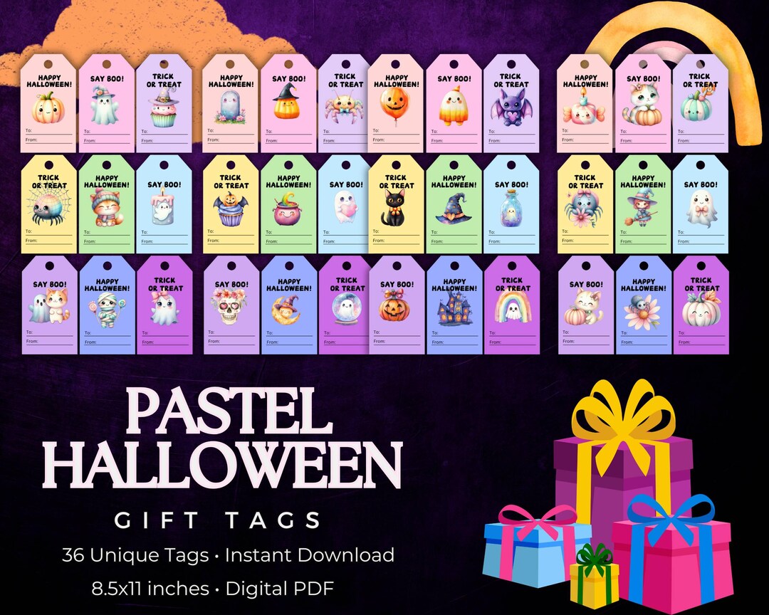 Pastel Halloween Gift Tags Printable | 36 Cute Spooky Tags | Instant ...