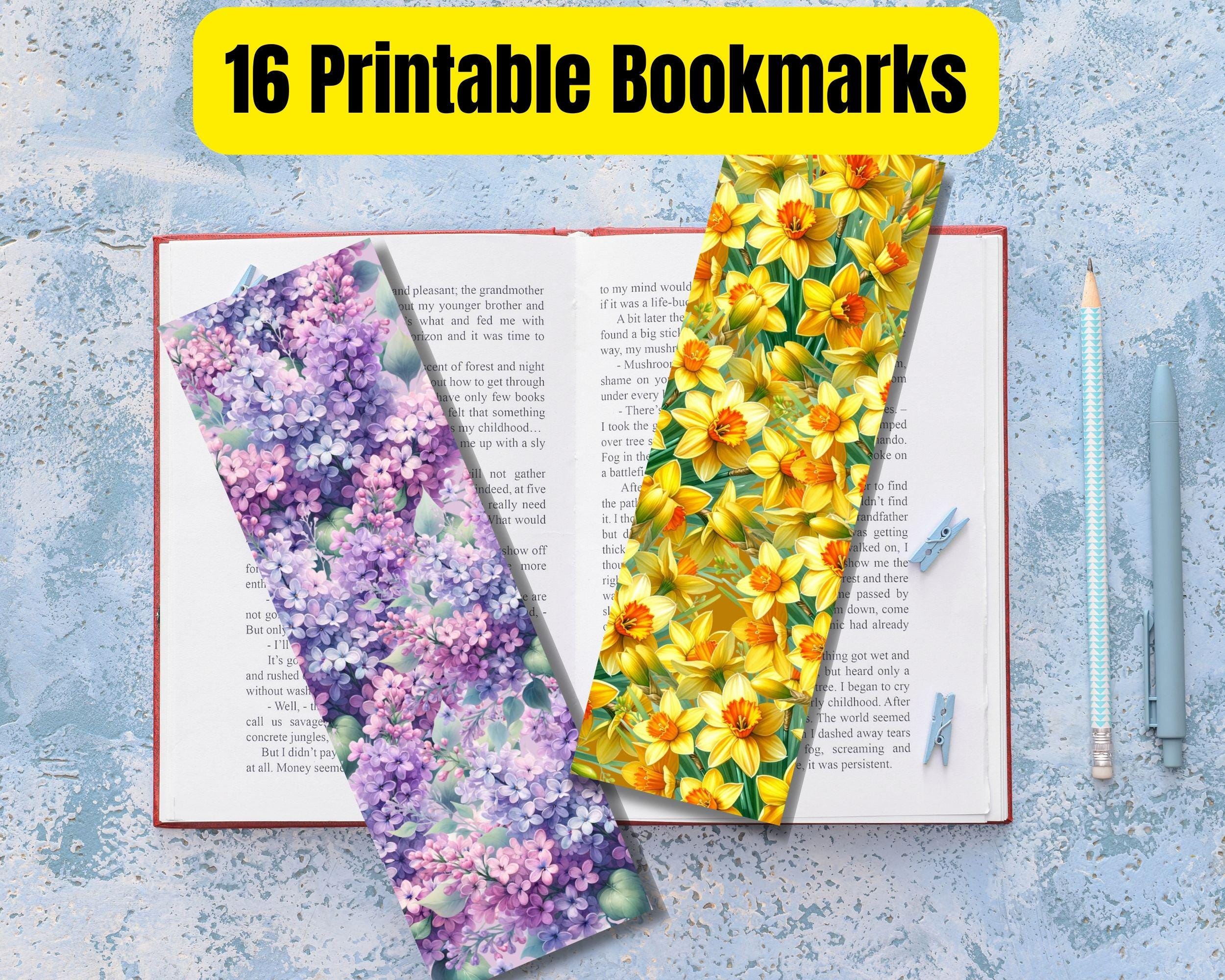 Assorted Floral Printable Bookmarks for Book Lovers, Flower Art ...