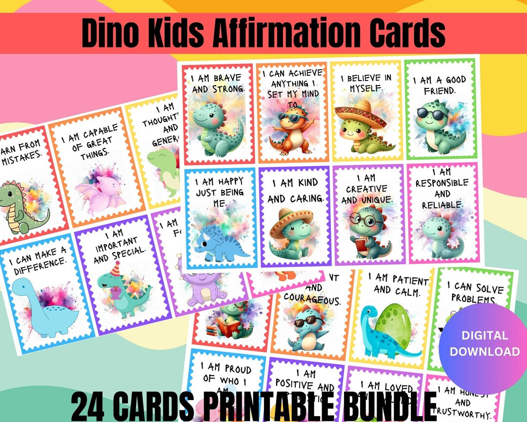 Positive Dino Affirmation Cards for Kids | Cute Dinosaur Quotes ...