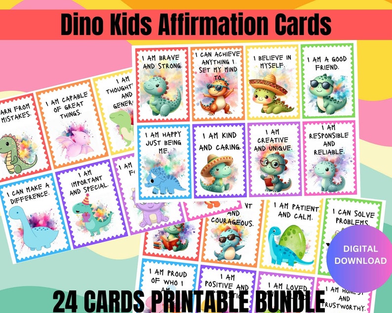 Positive Dino Affirmation Cards for Kids | Cute Dinosaur Quotes ...