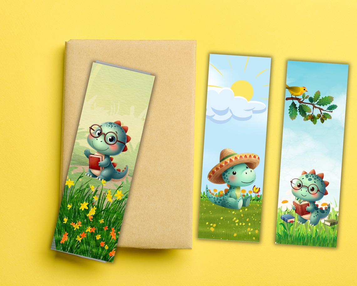 Cute Dinosaur Reading Bookmarks for Kids - Set of 7 Printable Digital ...