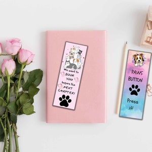 Cute Dog Themed Printable Bookmarks for Book Lovers, Paws Button ...