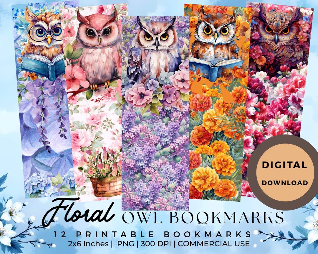 Floral Owl Printable Bookmarks for Book Lovers, Magical Witch Owls ...