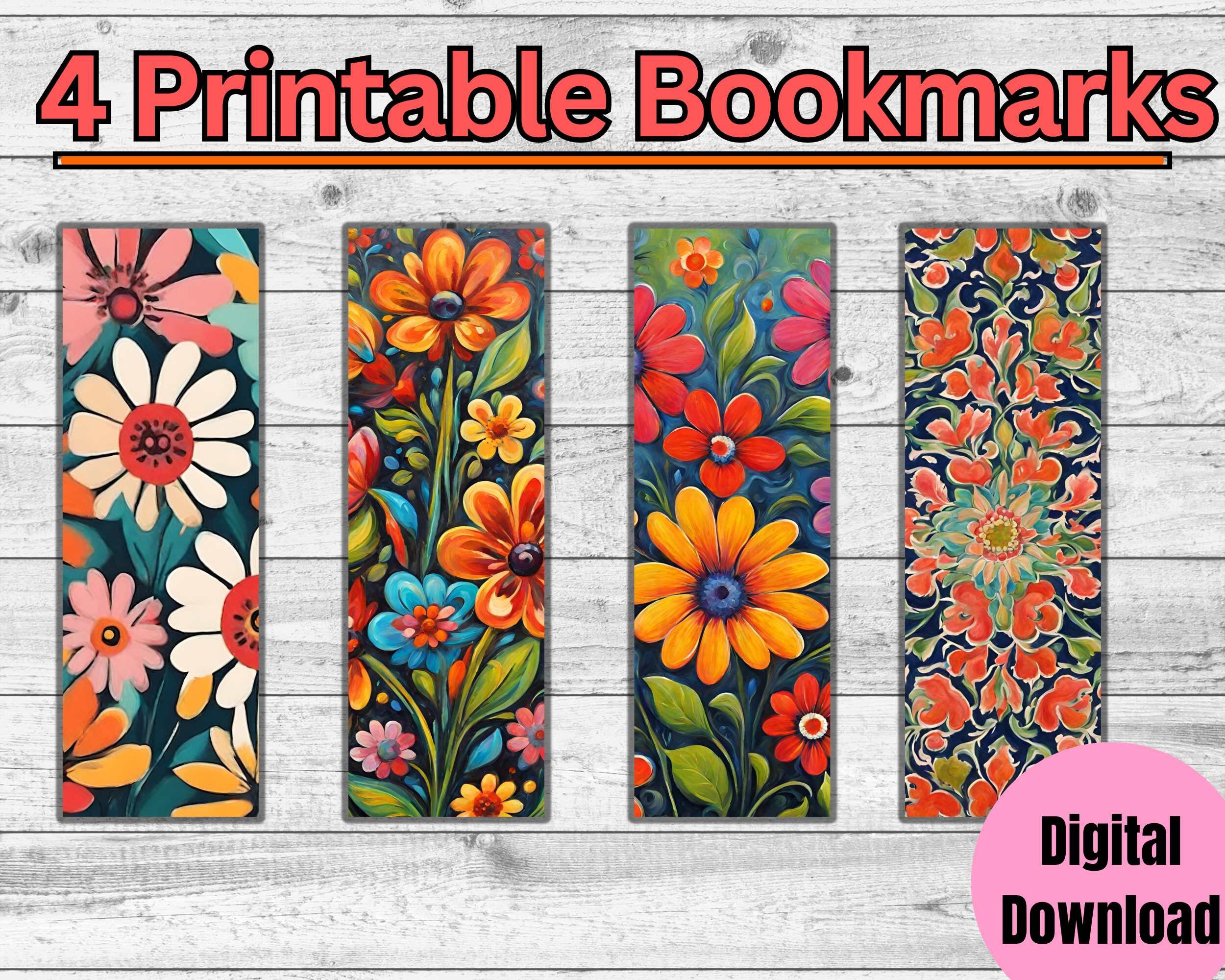 Bold Floral Themed Printable Bookmarks for Book Lovers, Flower Art ...