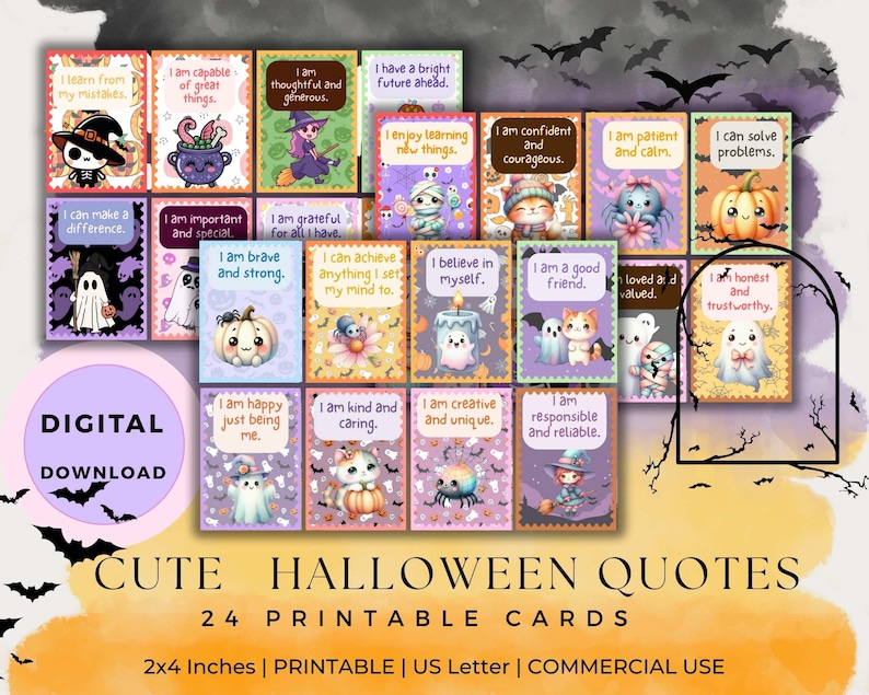 Positive Halloween Affirmation Cards for Kids | Cute Boo Quotes Cards ...