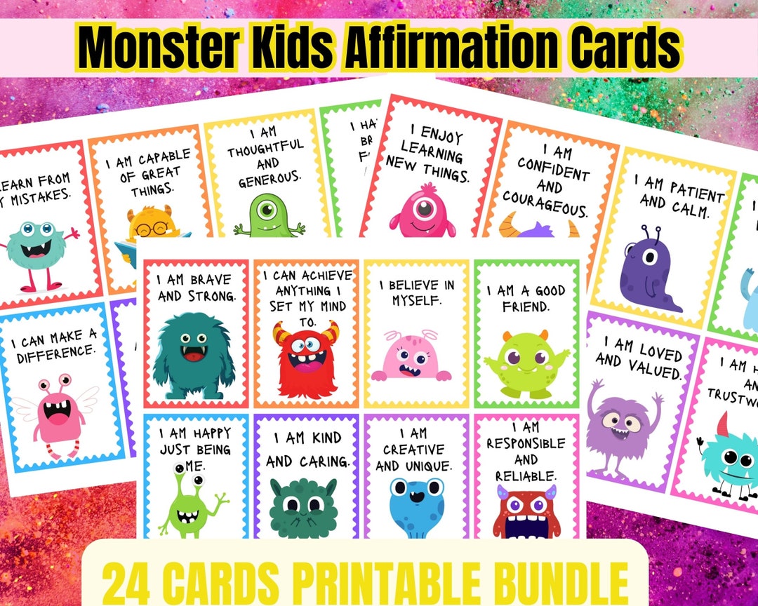 Positive Monster Affirmation Cards for Kids | Cute Monster Quotes ...
